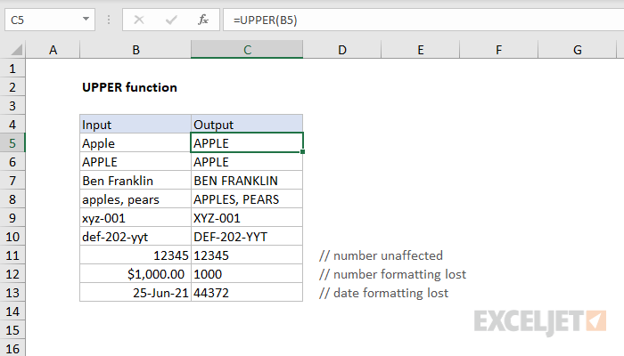 How to use the Excel UPPER function | Exceljet